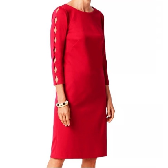 Talbots | Dresses | Talbots Rsvp Red Scallop Edge Ponte Sheath Midi Dress Size 2 Cocktail Party ...